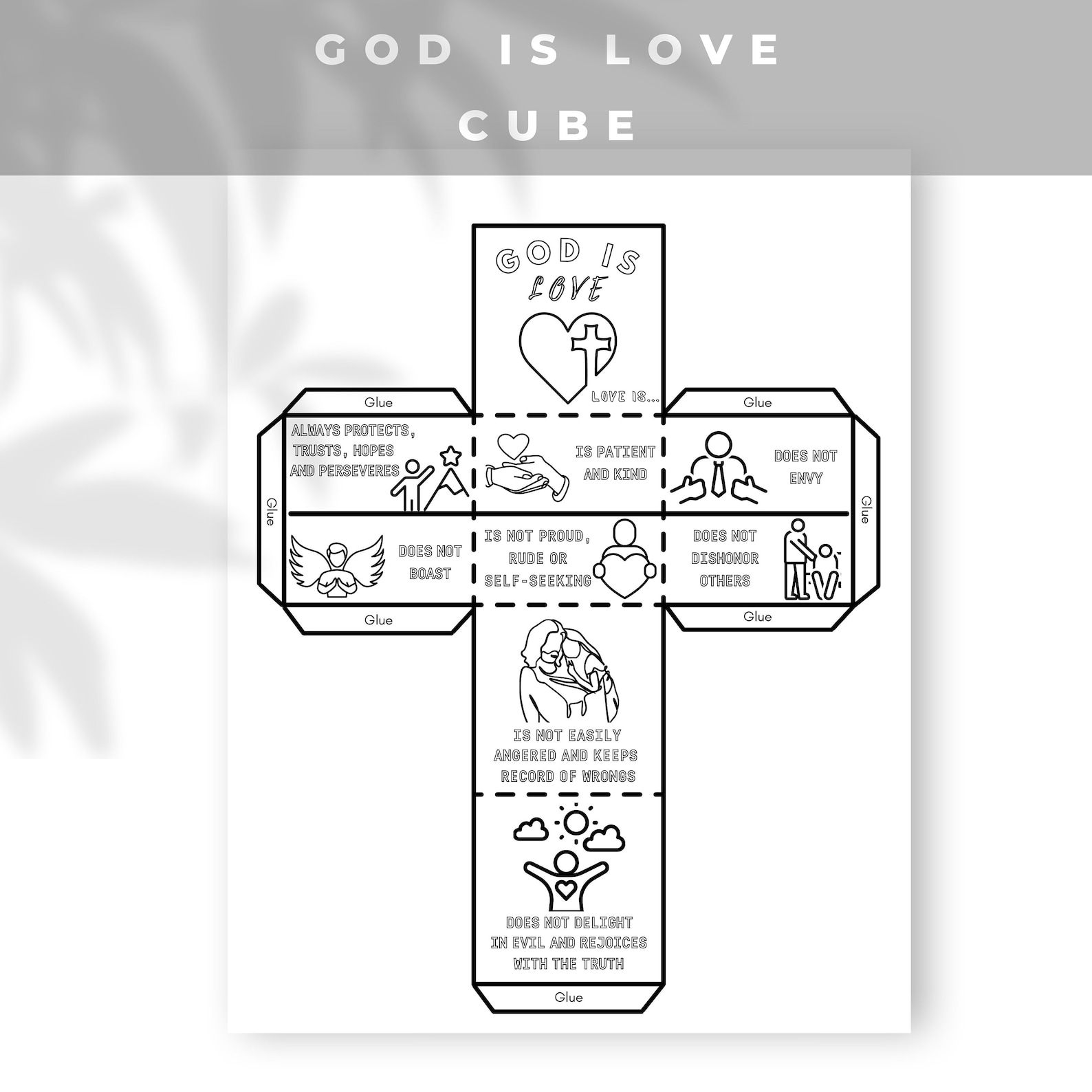 God is Love Coloring Cube,printable Bible Coloring Page Learning Sheet ...