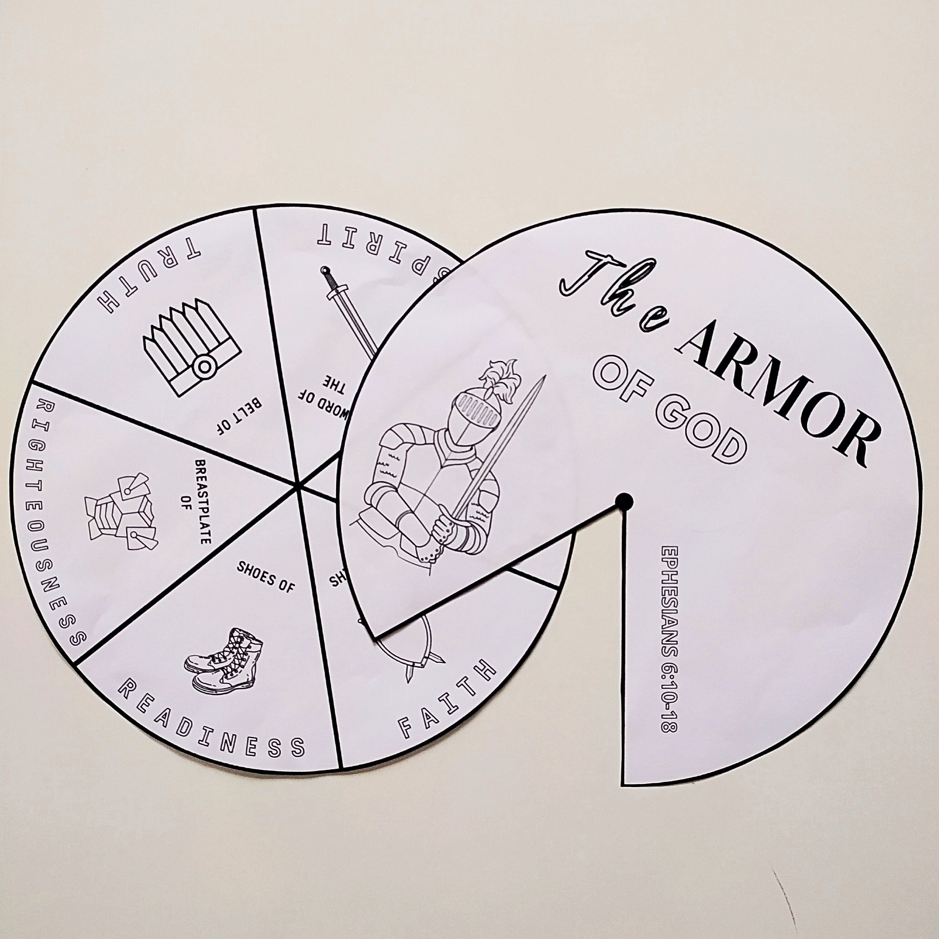 Ephesians 6:10-18 the Armor of God Coloring Spinner Wheel Craft, Kids ...