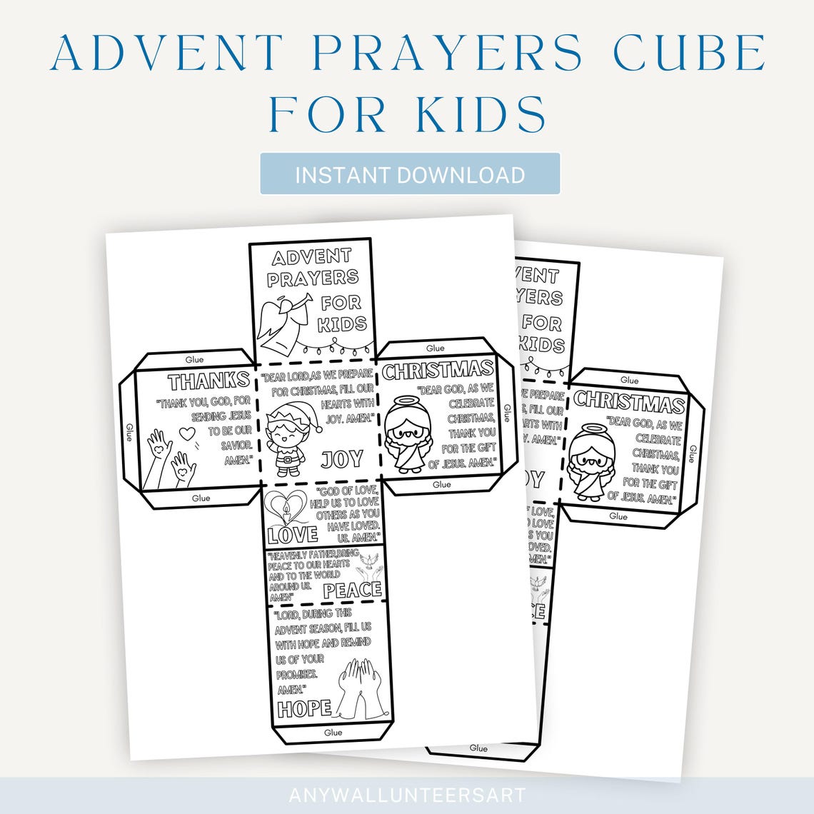Advent Prayers Coloring Cube for Kids, Printable Christmas Activity ...