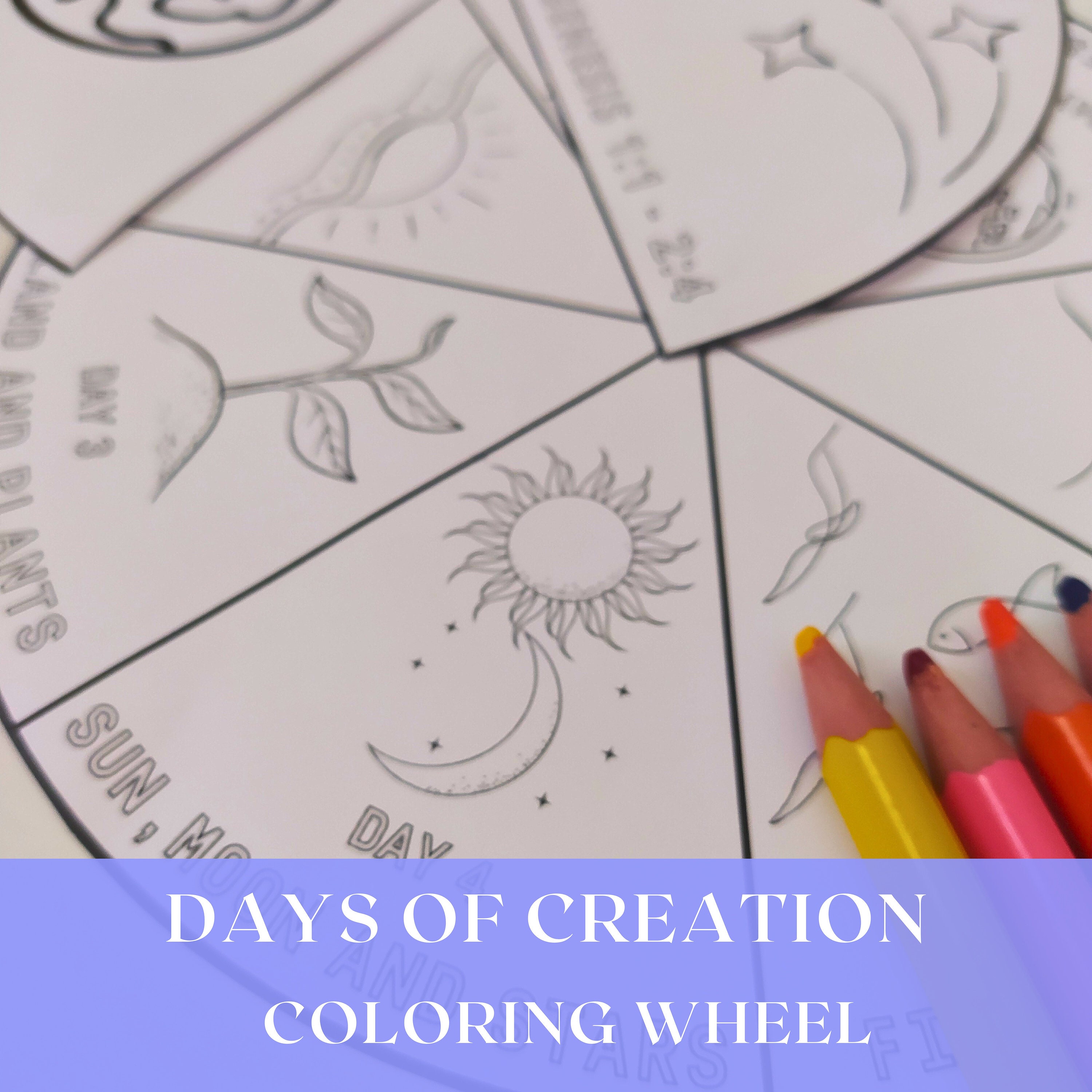 Days of Creation Coloring Wheel, Printable Bible Activity (digital ...