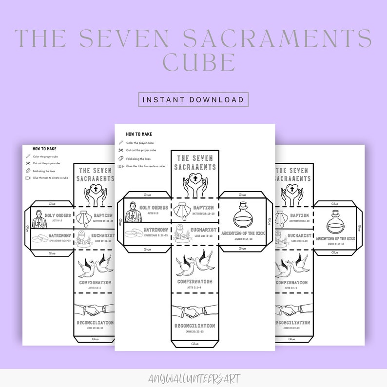 The Seven Sacraments Cube, Bible Coloring Page Learning Sheet ...