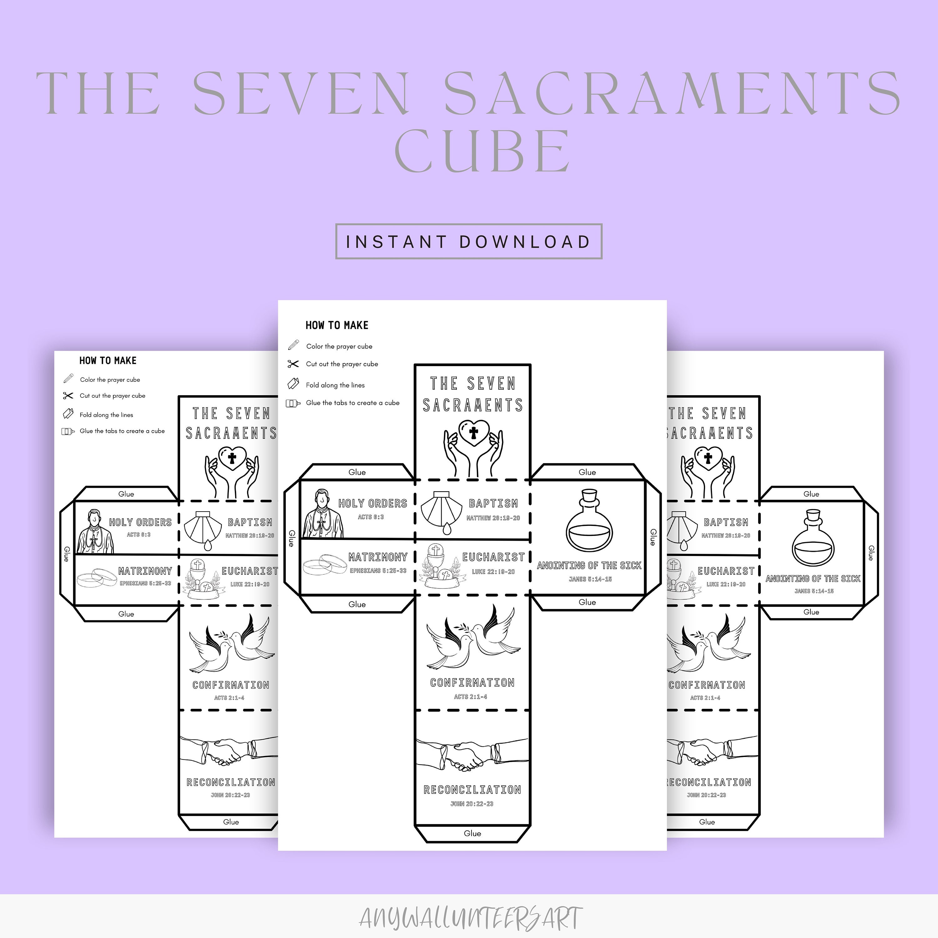 The Seven Sacraments Cube, Bible Coloring Page Learning Sheet ...