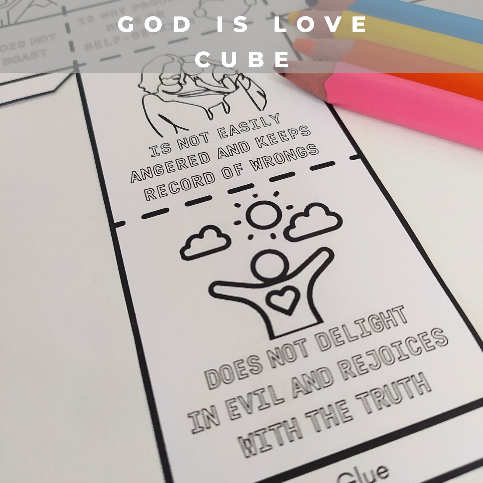 God is Love Coloring Cube,printable Bible Coloring Page Learning Sheet ...