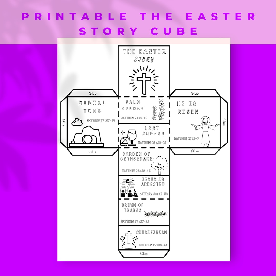 Easter Story Coloring Cube, Printable Bible Verse Activity, Easter ...