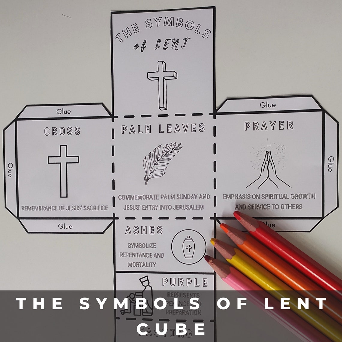 The Symbols of Lent Coloring Cube, Printable Sunday School Craft ...