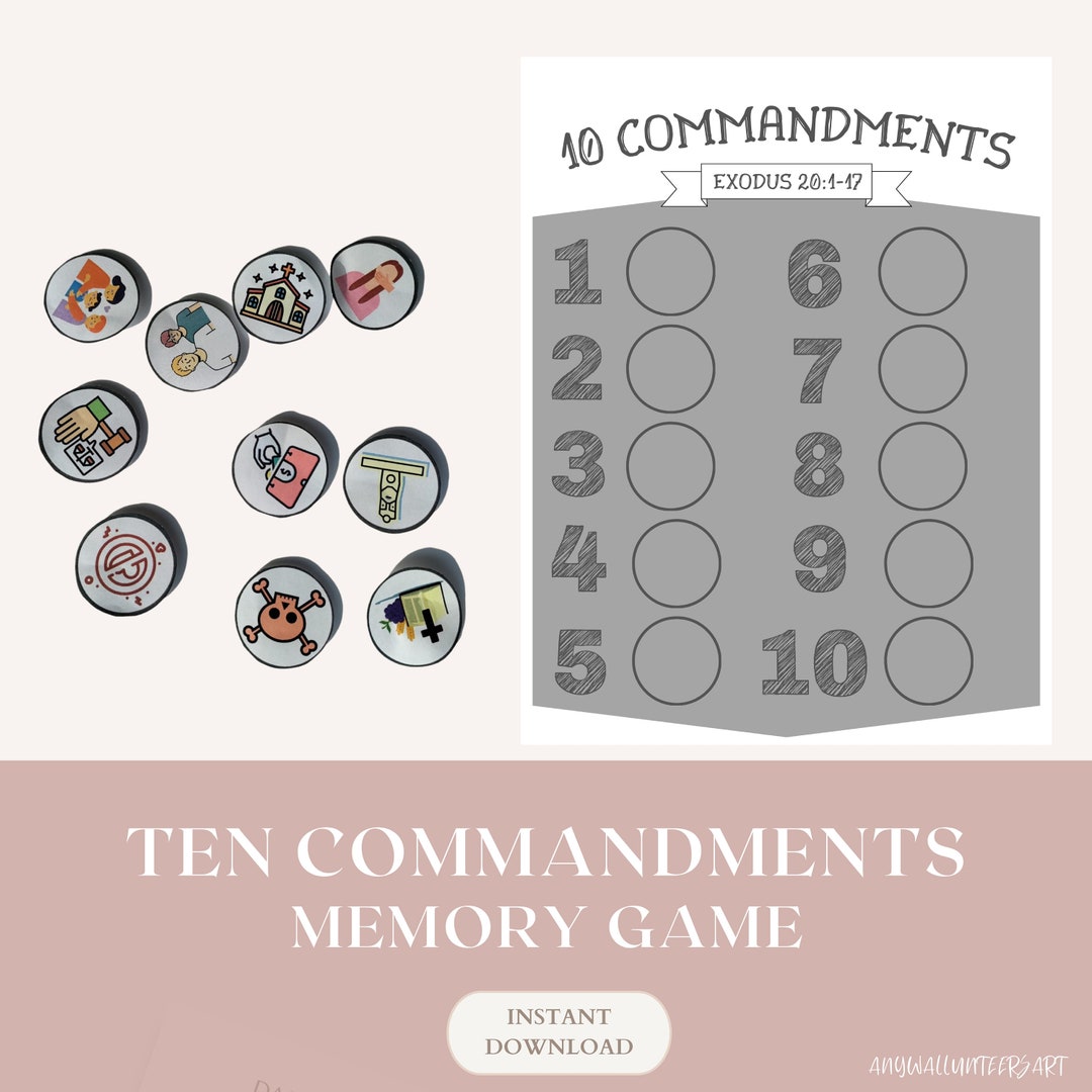 The Ten Commandments Printable Memory Game, Bible Verse Sunday School ...