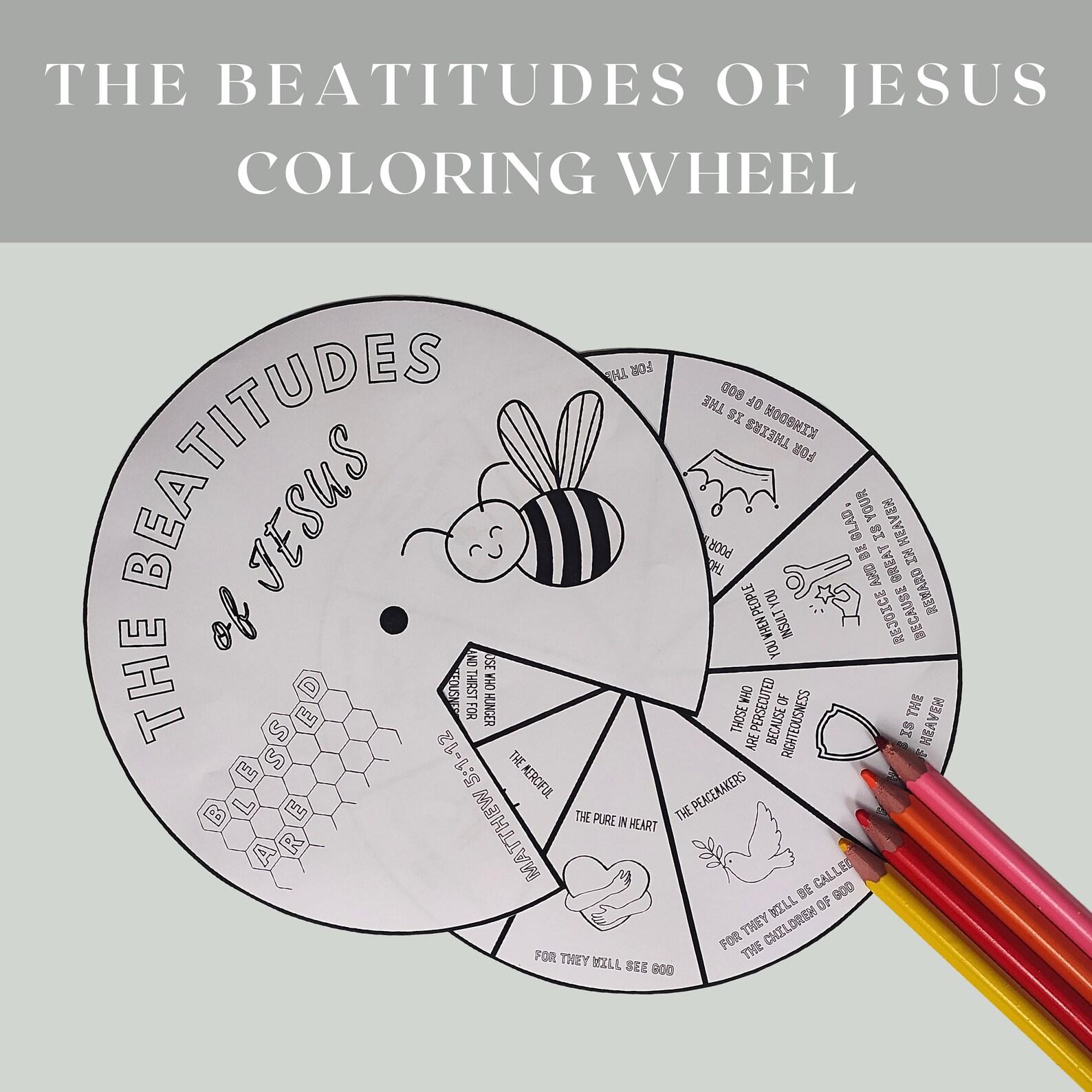 The Beatitudes of Jesus Coloring Wheel, Printable Sunday School Lesson ...