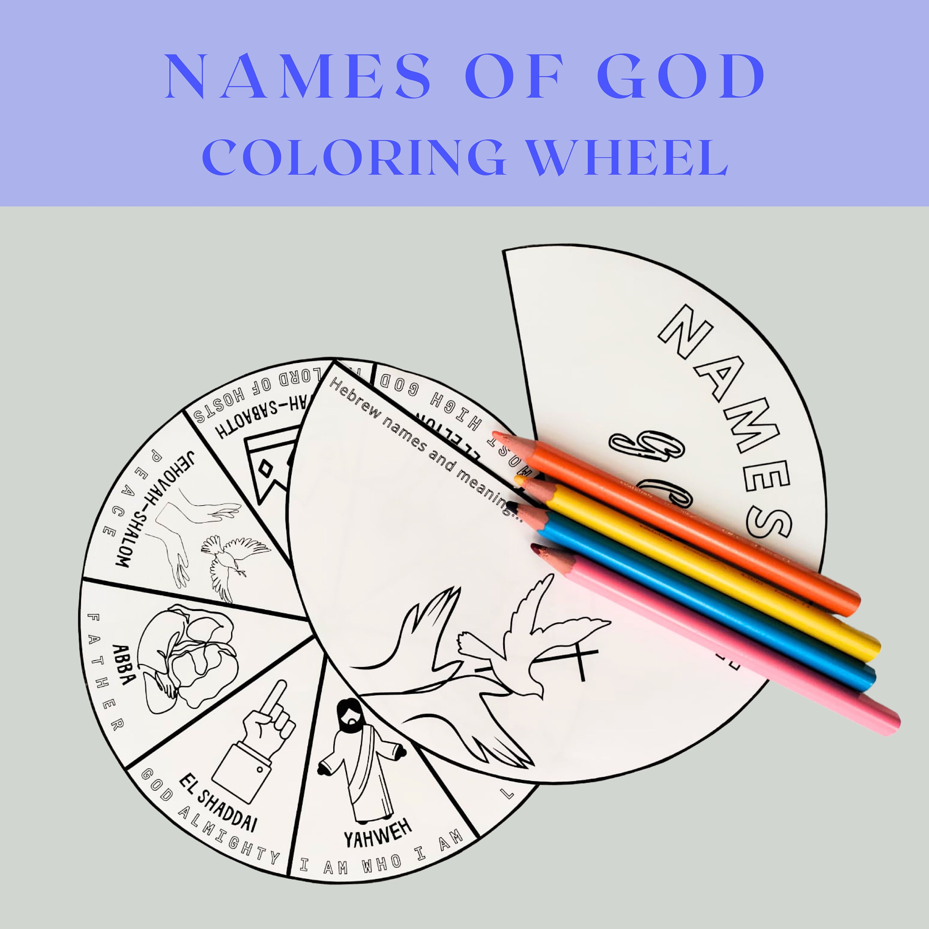 Names of God Coloring Wheel, Sunday School Lesson Craft, Bible ...