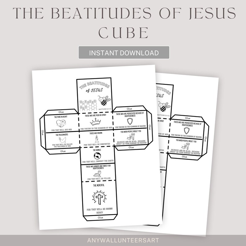 The Beatitudes of Jesus Coloring Cube, Bible Verse Sunday School ...