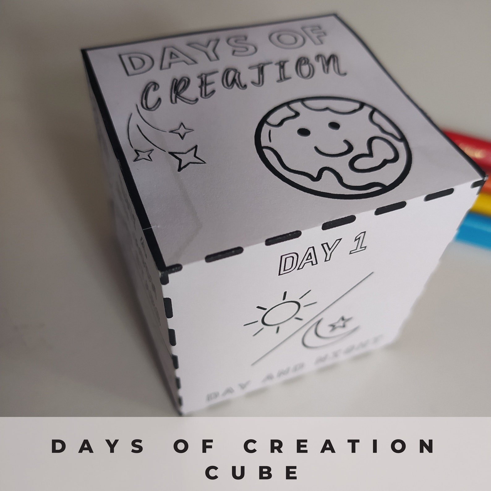 Days of Creation Coloring Cube, Printable Bible Activity, Coloring ...