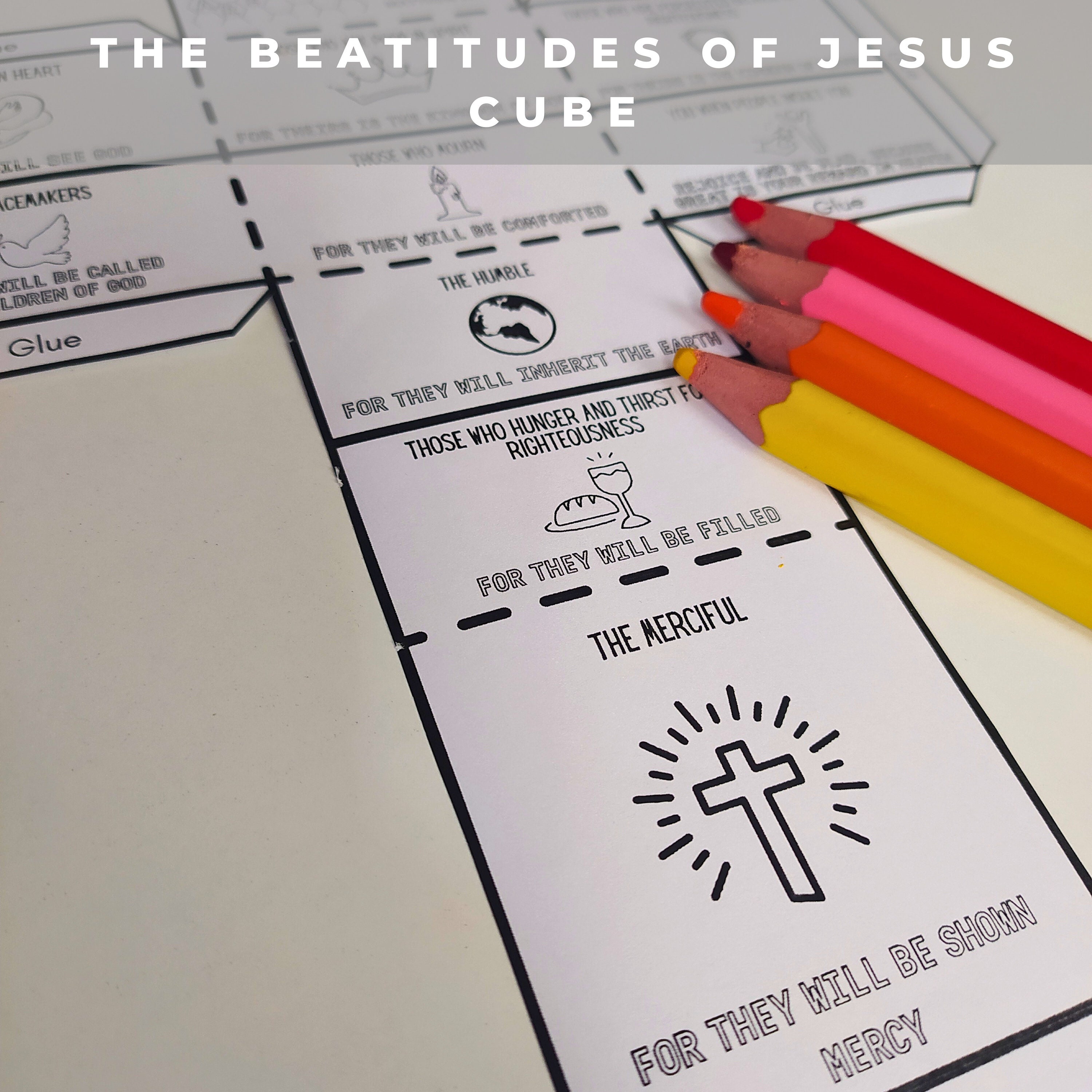 The Beatitudes of Jesus Coloring Cube, Bible Verse Sunday School Activity, Printable Sunday ...
