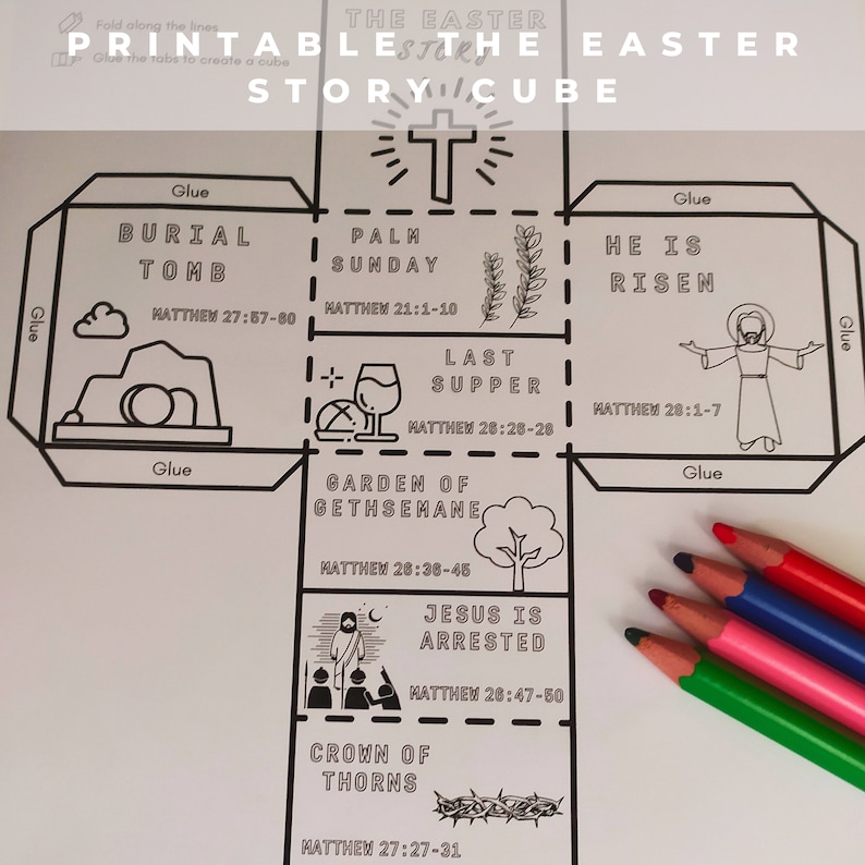 Easter Story Coloring Cube, Printable Bible Verse Activity, Easter ...