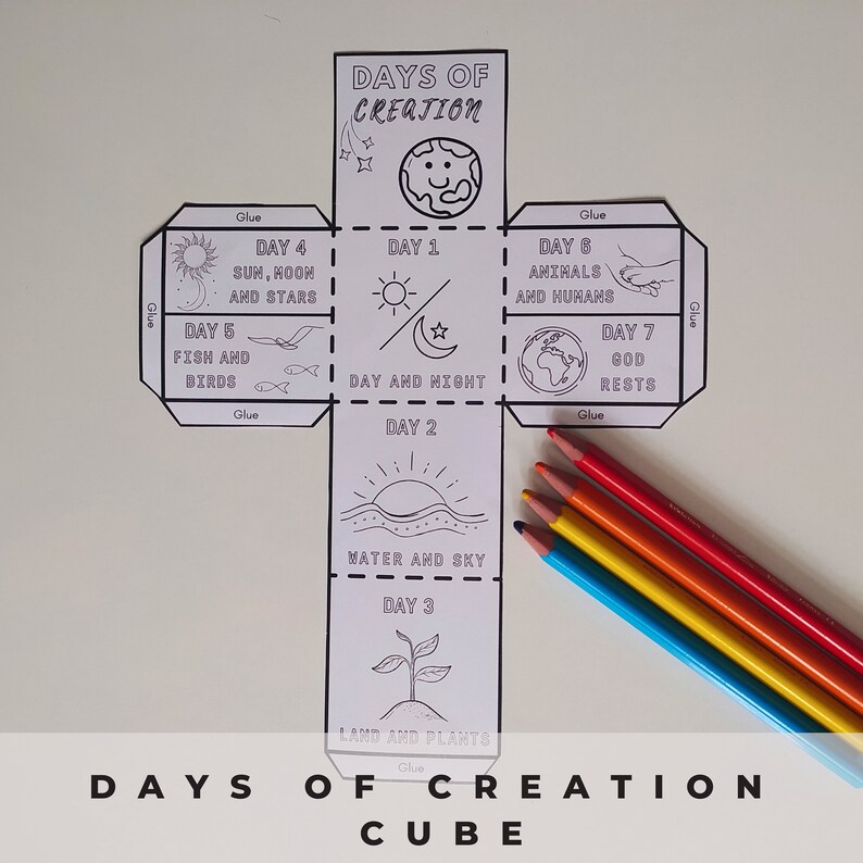 Days of Creation Coloring Cube, Printable Bible Activity, Coloring ...