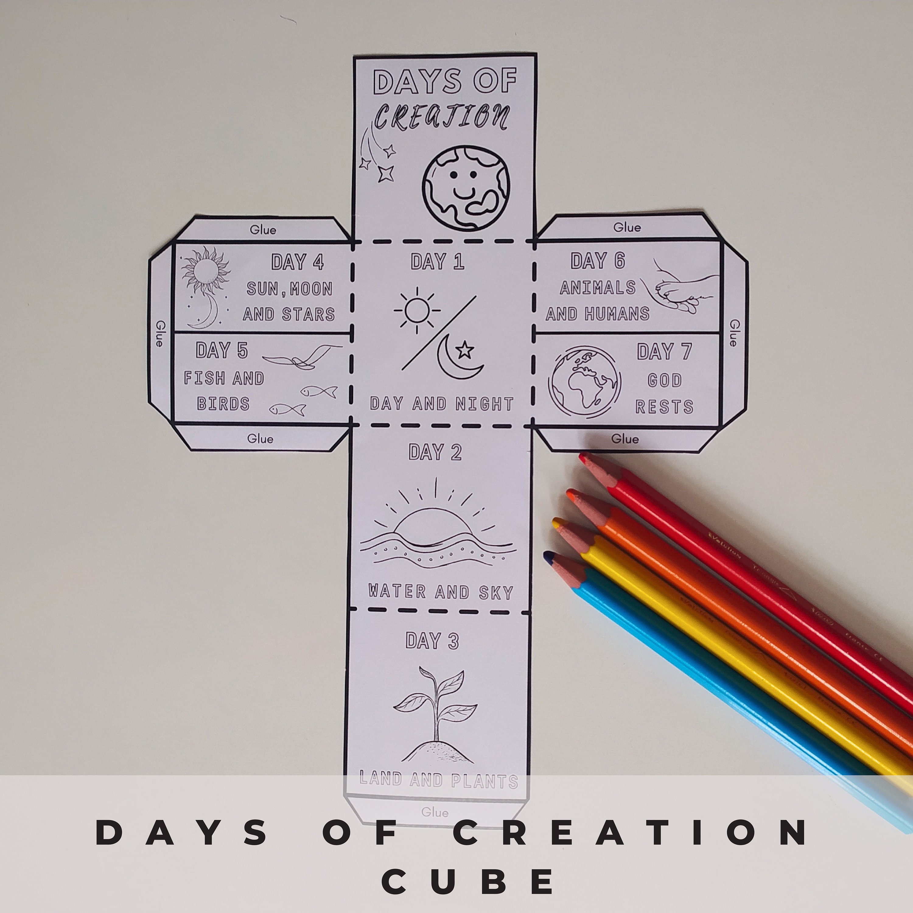 Days of Creation Coloring Cube, Printable Bible Activity, Coloring ...