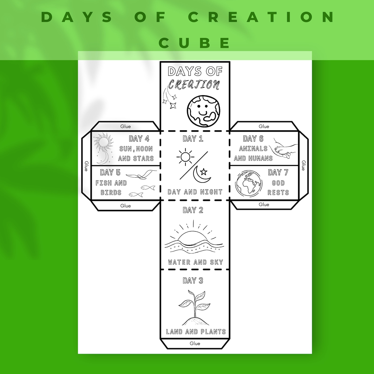 Days of Creation Coloring Cube, Printable Bible Activity, Coloring ...