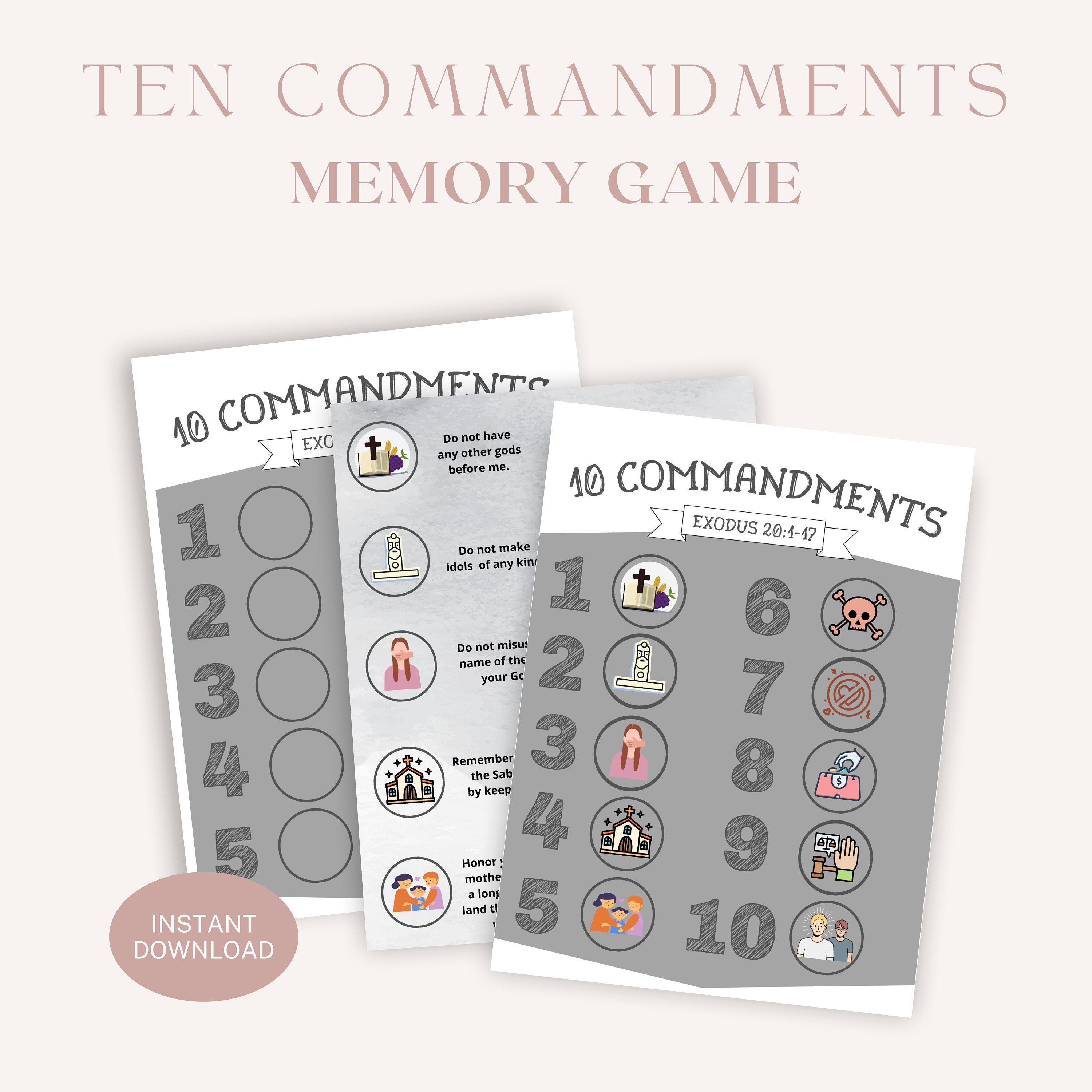 The Ten Commandments Printable Memory Game, Bible Verse Sunday School ...
