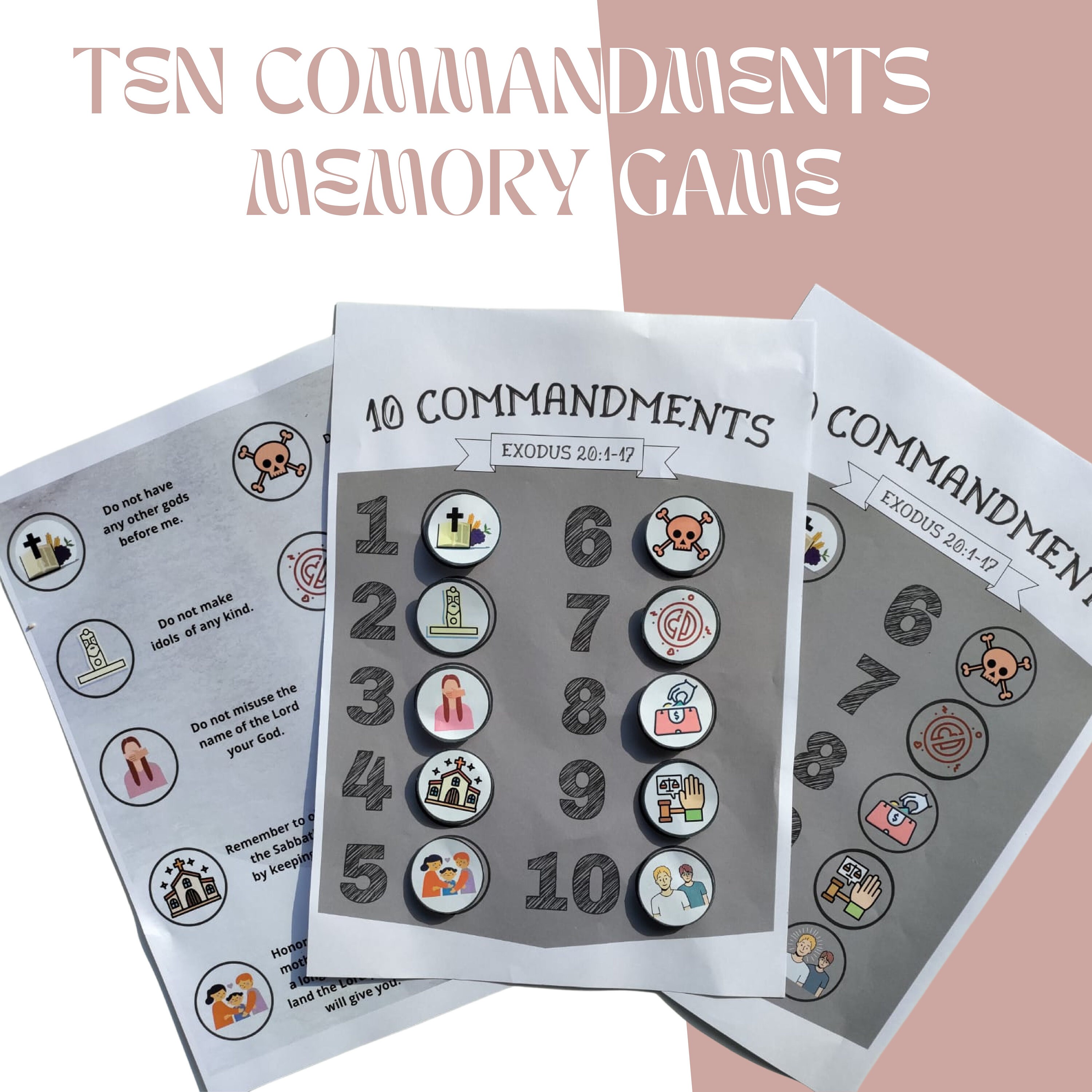 The Ten Commandments Printable Memory Game, Bible Verse Sunday School ...