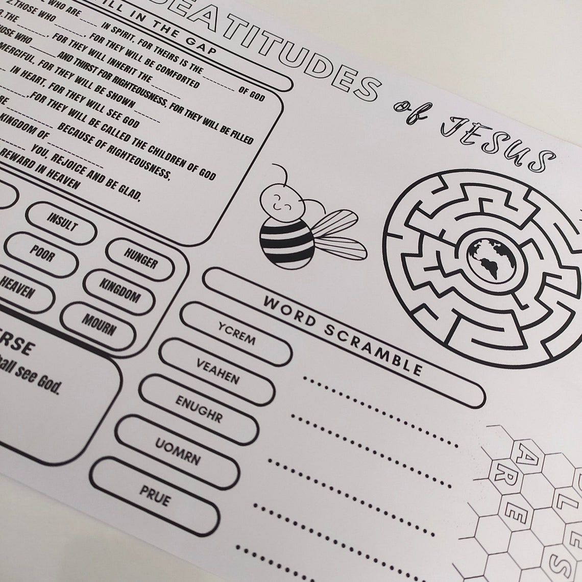 Beatitudes of Jesus Activity Sheet, Bible Story Placemat (digital ...