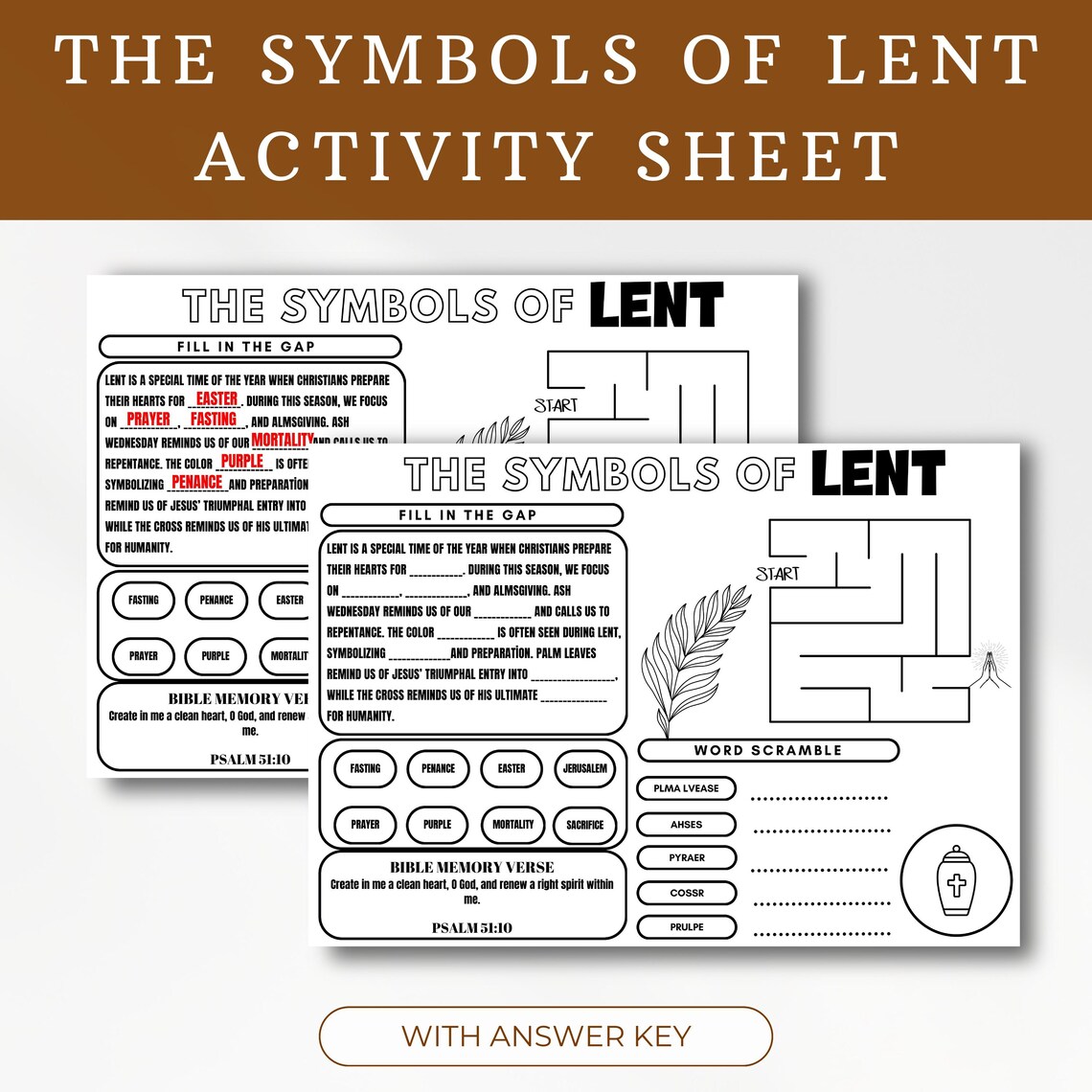 The Symbols of Lent Activity Sheet, Bible Verse Sunday School Activity ...