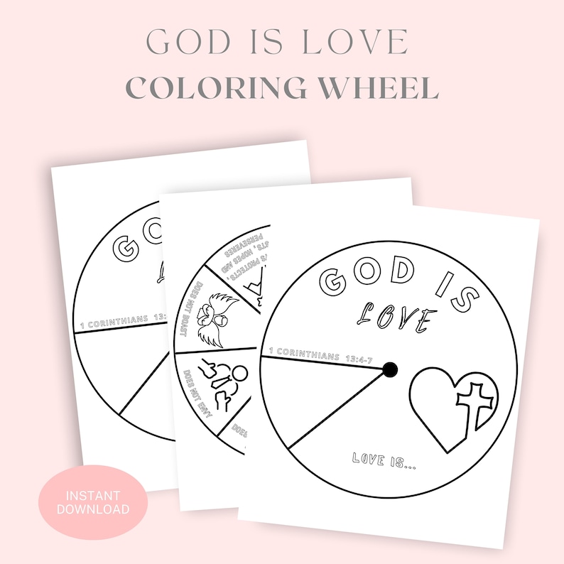 God is Love Coloring Wheel, Printable Sunday School Lesson, Bible Verse ...