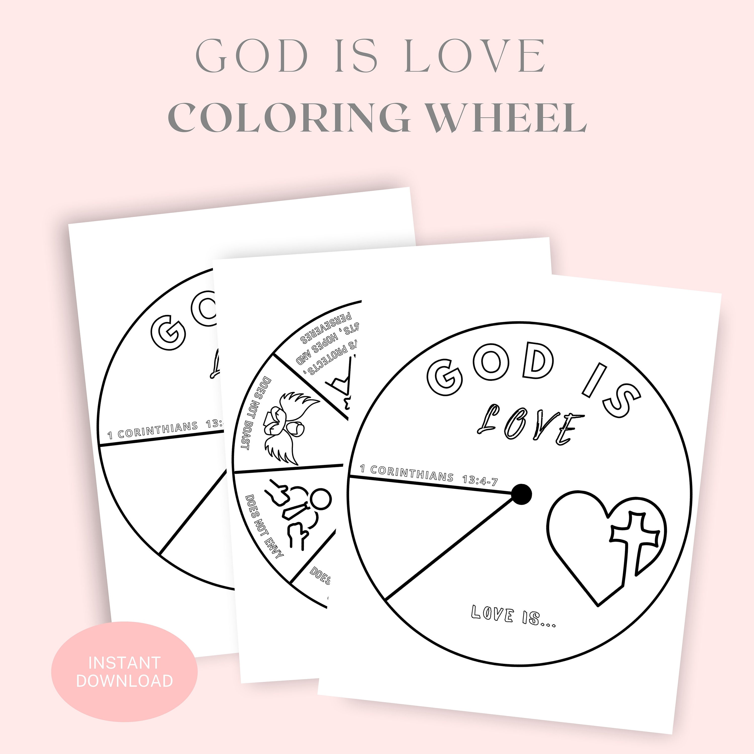 God is Love Coloring Wheel, Printable Sunday School Lesson, Bible Verse ...