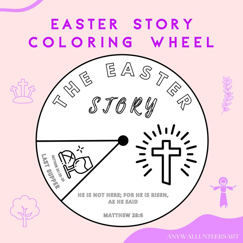 The Easter Story Bible Coloring Wheel, Printable Bible Activity, Bible ...