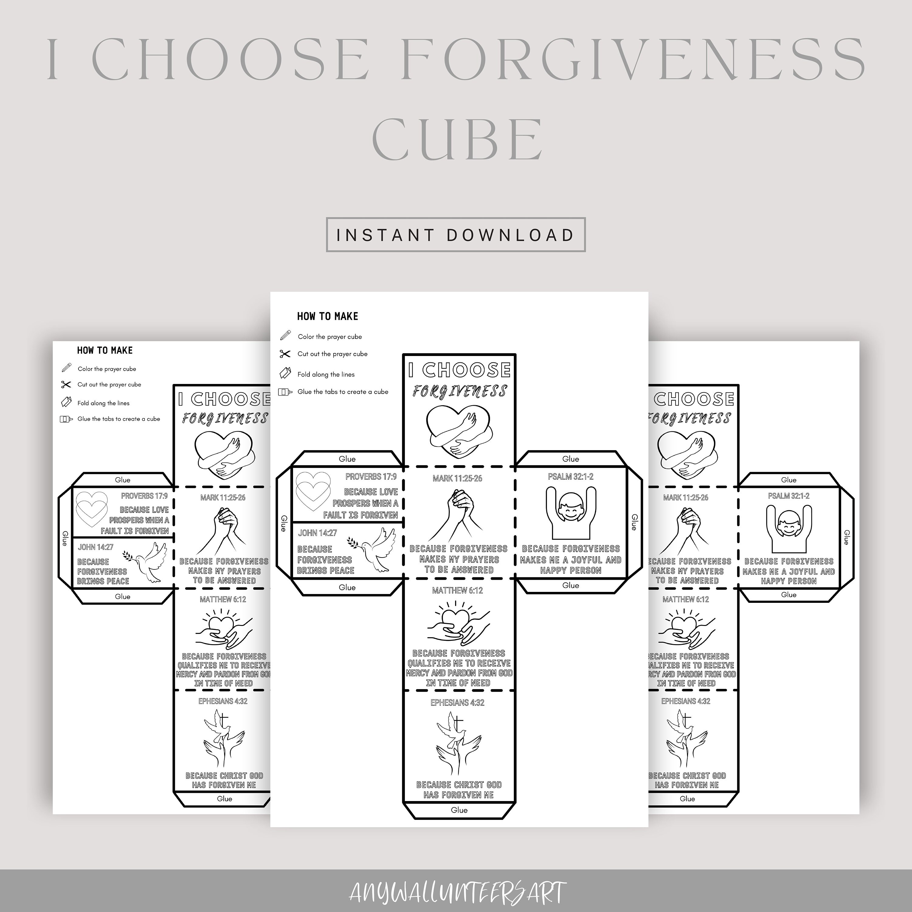 I Choose Forgiveness Coloring Cube, Bible Verse Sunday School Activity ...