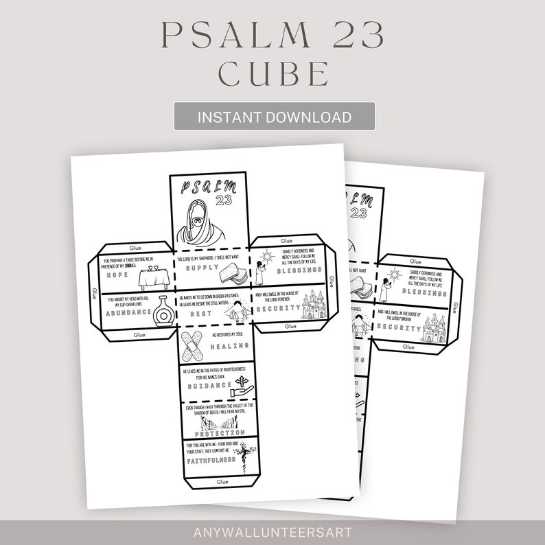 Psalm 23 Coloring Cube, Printable Sunday School Craft, Bible Coloring ...