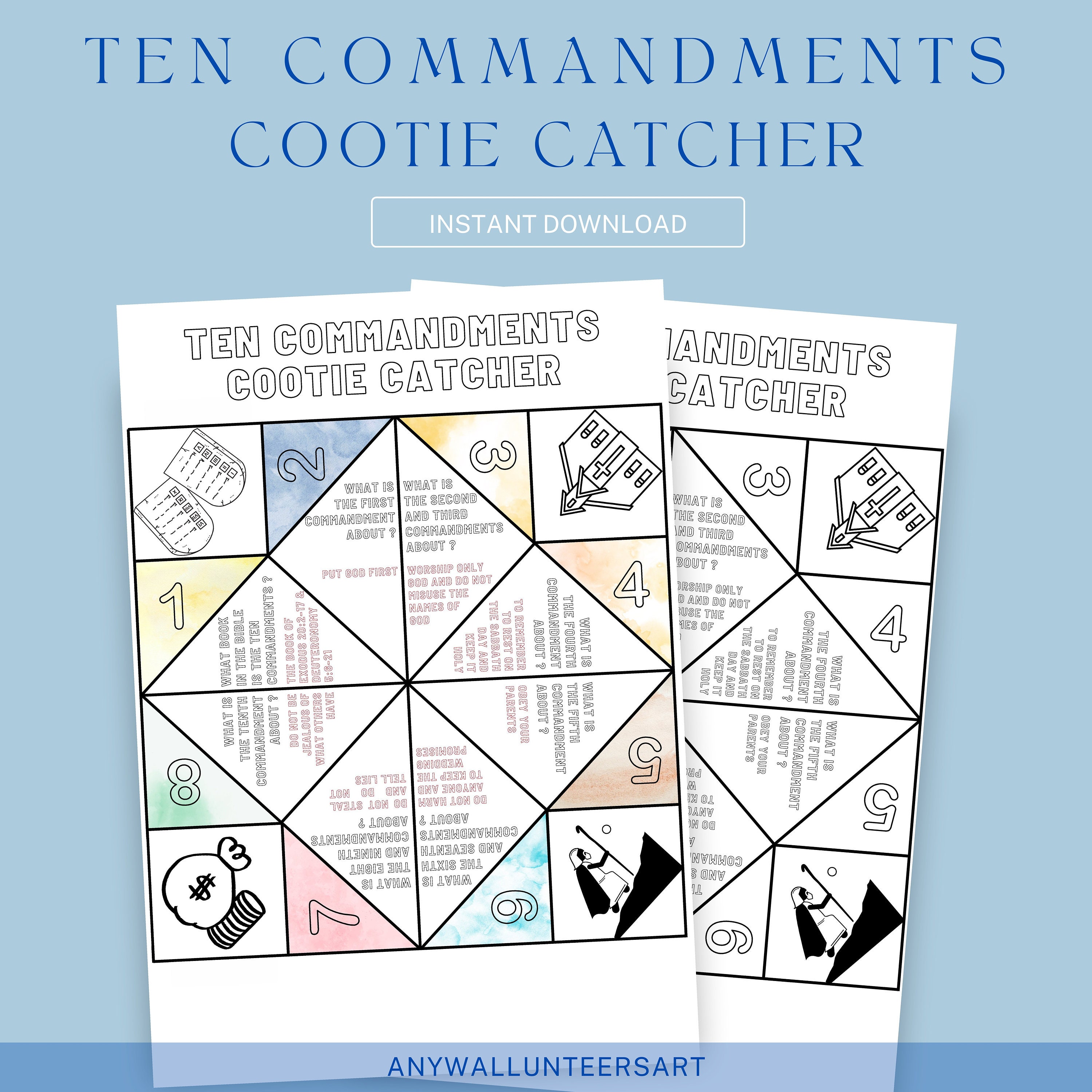 Ten Commandments Cootie Catcher Sunday School Bible Activity,ten ...