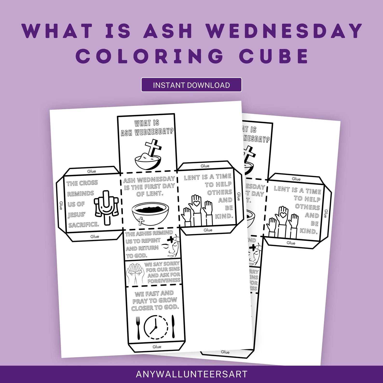 What is Ash Wednesday Coloring Cube, Christian Printable Craft for Kids ...