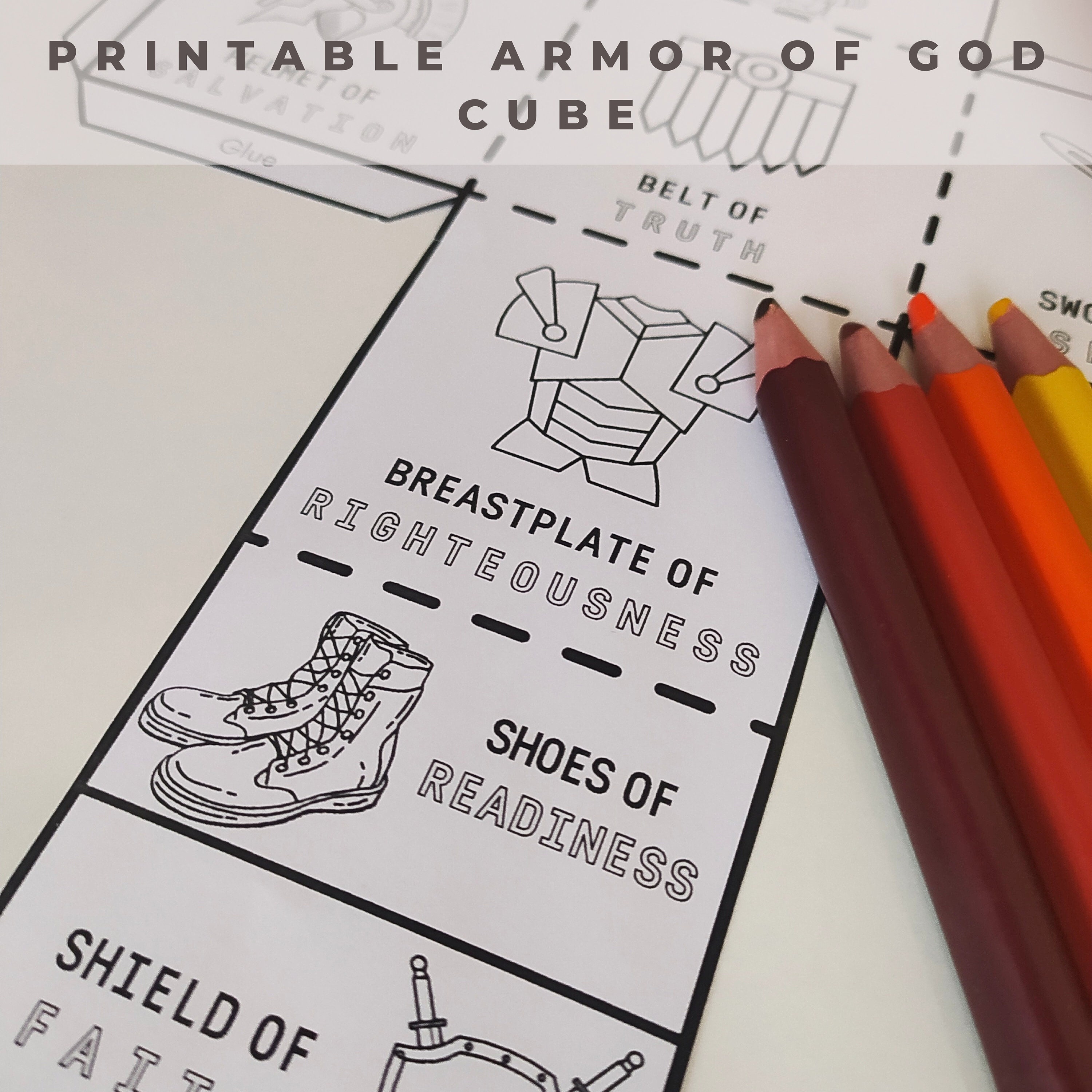 Printable Armor of God Cube for Kids, Bible Coloring Page Learning ...
