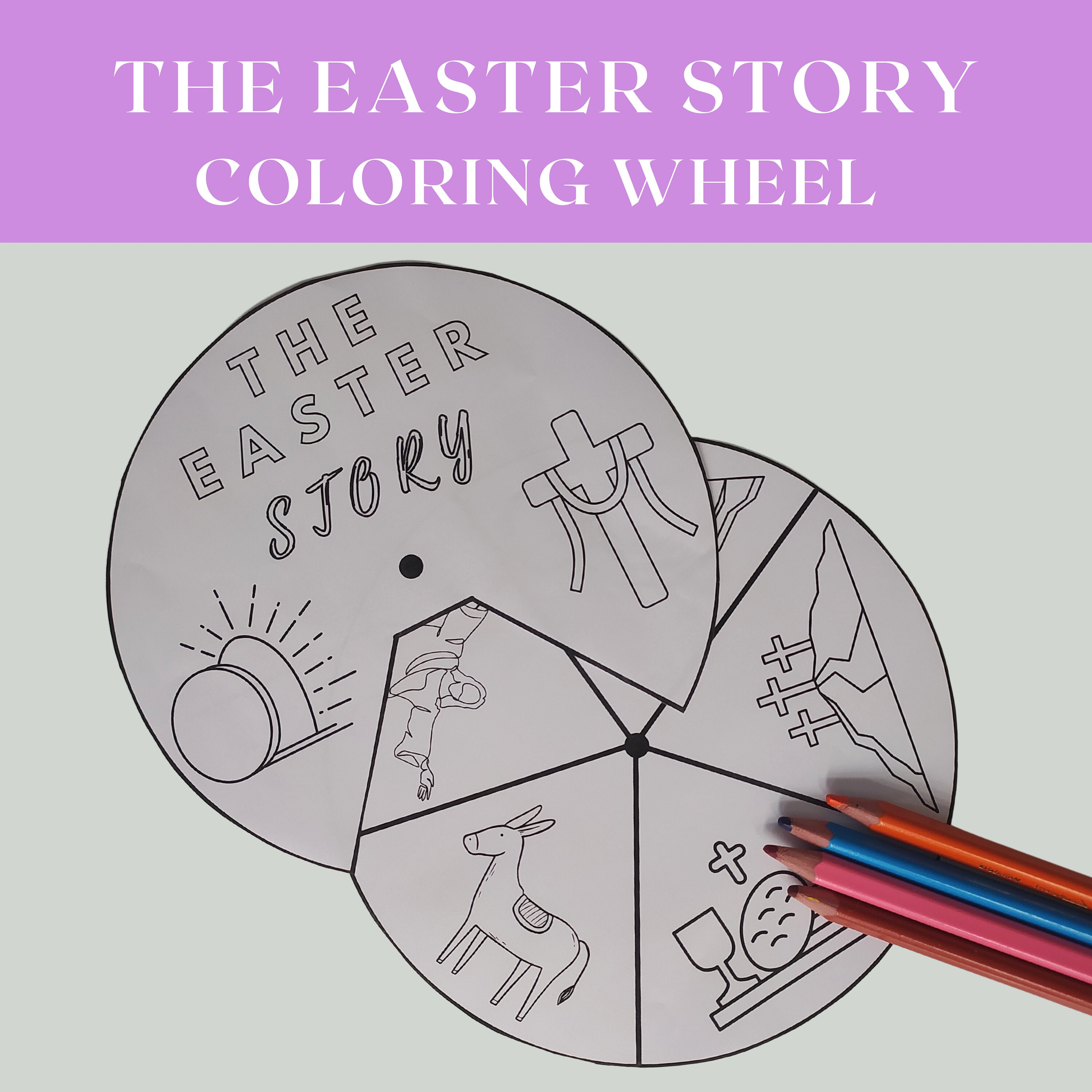 The Easter Story Coloring Wheel,kids Bible Coloring Printable Christian ...