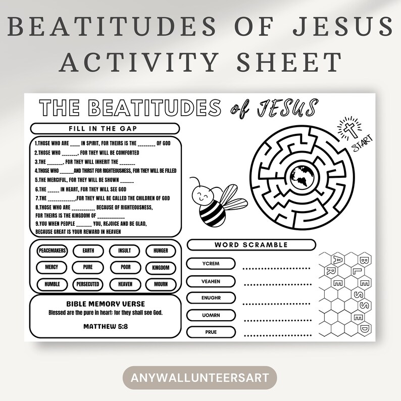 Beatitudes of Jesus Activity Sheet, Bible Story Placemat (digital ...