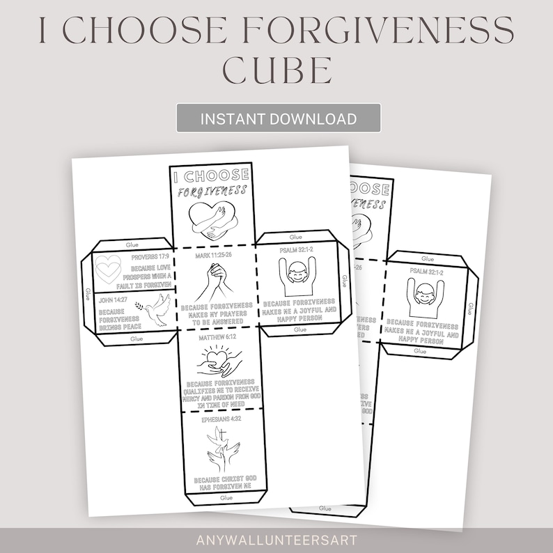 I Choose Forgiveness Coloring Cube, Bible Verse Sunday School Activity ...
