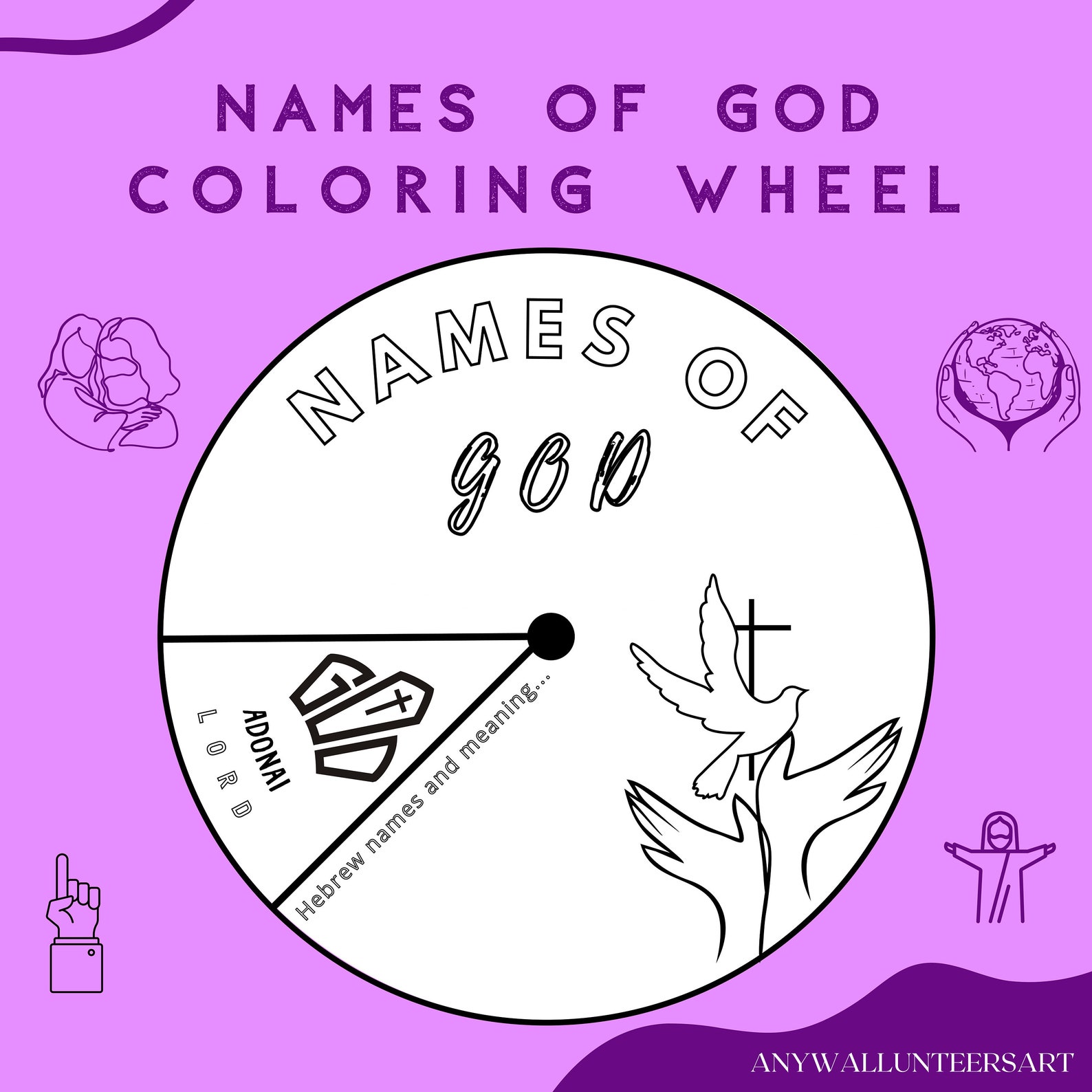 Names of God Coloring Wheel, Sunday School Lesson Craft, Bible ...