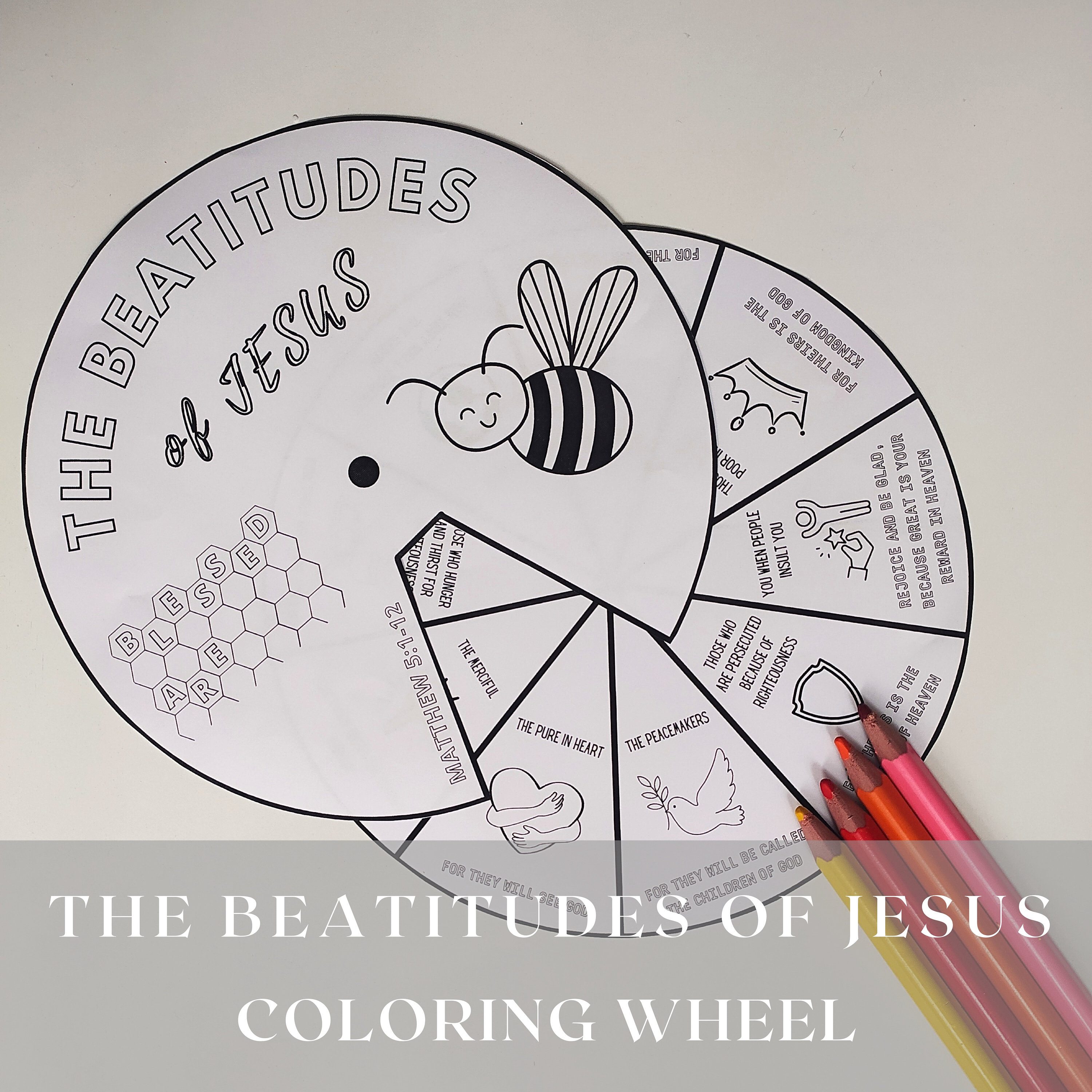 The Beatitudes of Jesus Coloring Wheel, Printable Sunday School Lesson ...