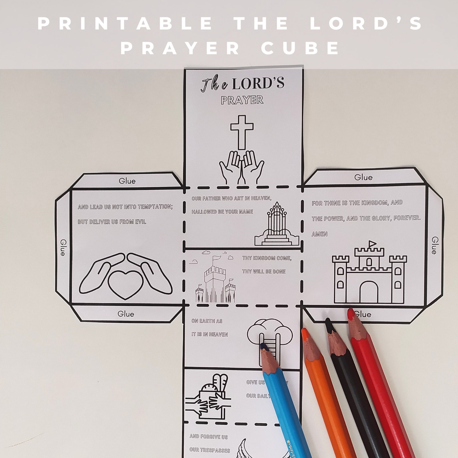 Printable the Lord's Prayer Cube ,bible Coloring Page Learning Sheet ...