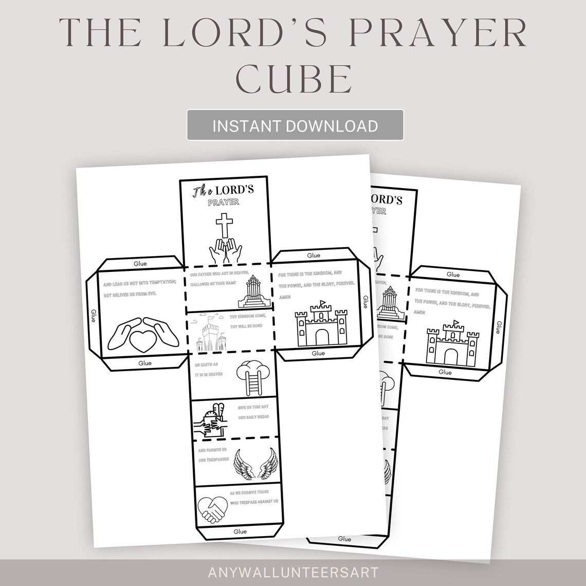 Printable the Lord's Prayer Cube ,bible Coloring Page Learning Sheet ...