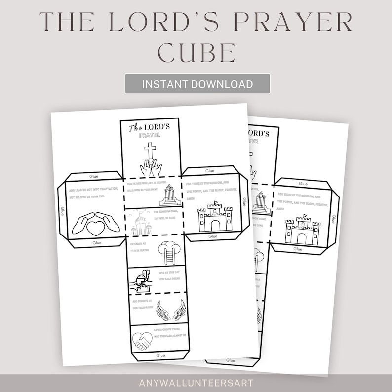 Printable the Lord's Prayer Cube ,bible Coloring Page Learning Sheet ...