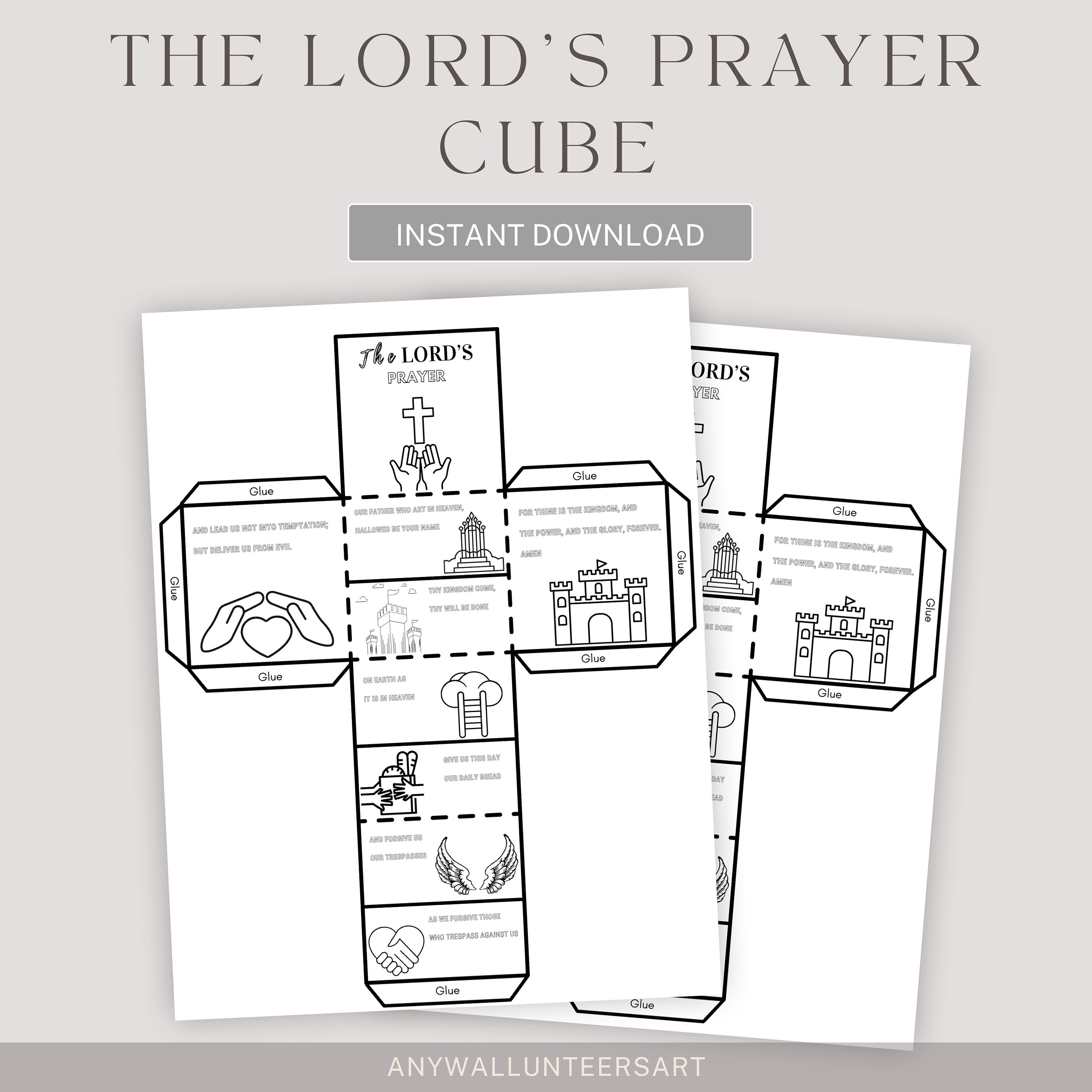 Printable the Lord's Prayer Cube ,bible Coloring Page Learning Sheet ...