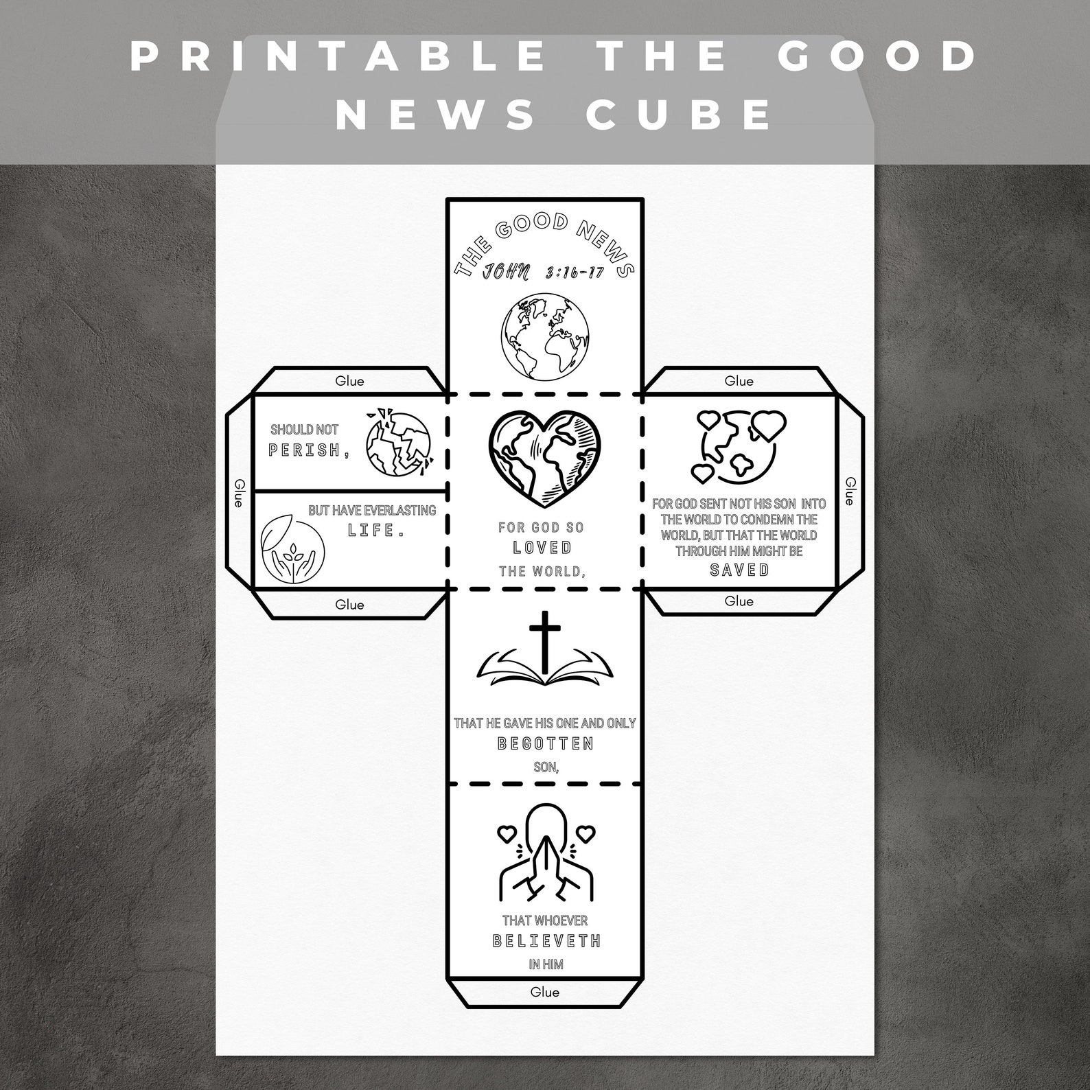 The Good News Coloring Cube, Printable Sunday School Craft, Bible Coloring Page, Bible Verse ...