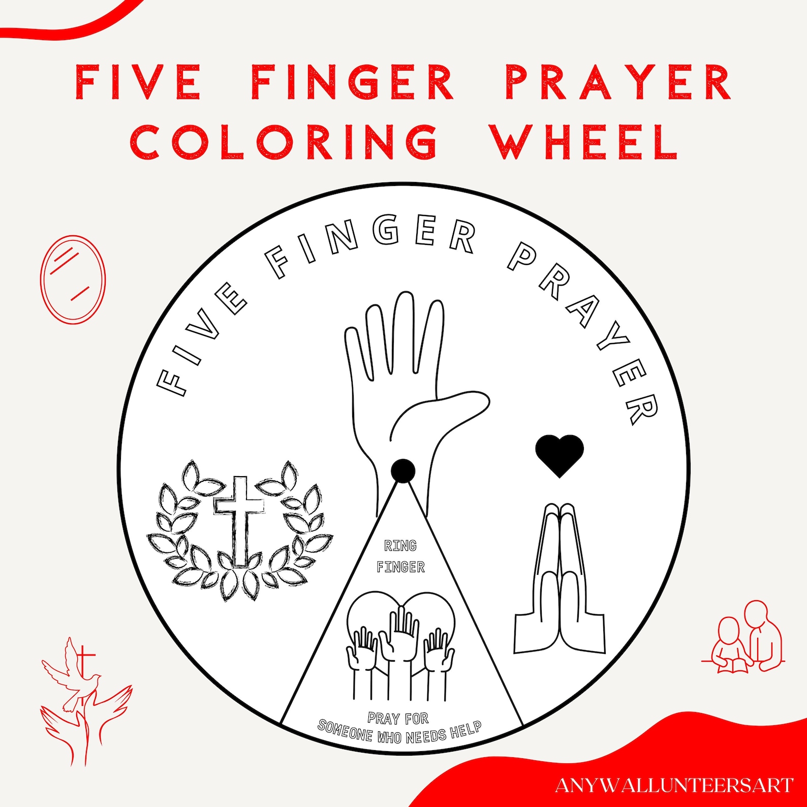 Five Finger Prayer Coloring Wheel,sunday School Craft, Bible Scripture ...