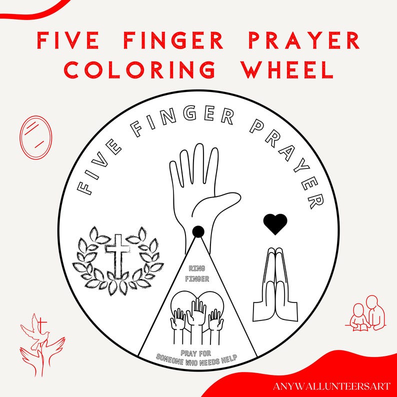 Five Finger Prayer Coloring Wheel,sunday School Craft, Bible Scripture ...