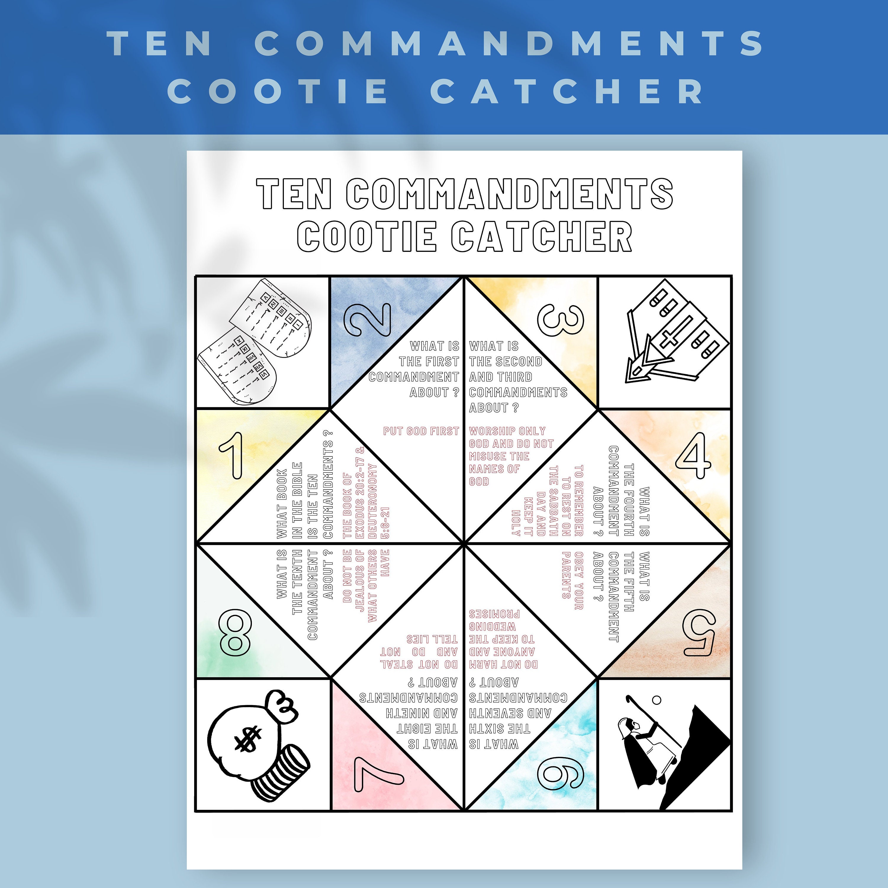 Ten Commandments Cootie Catcher Sunday School Bible Activity,ten ...