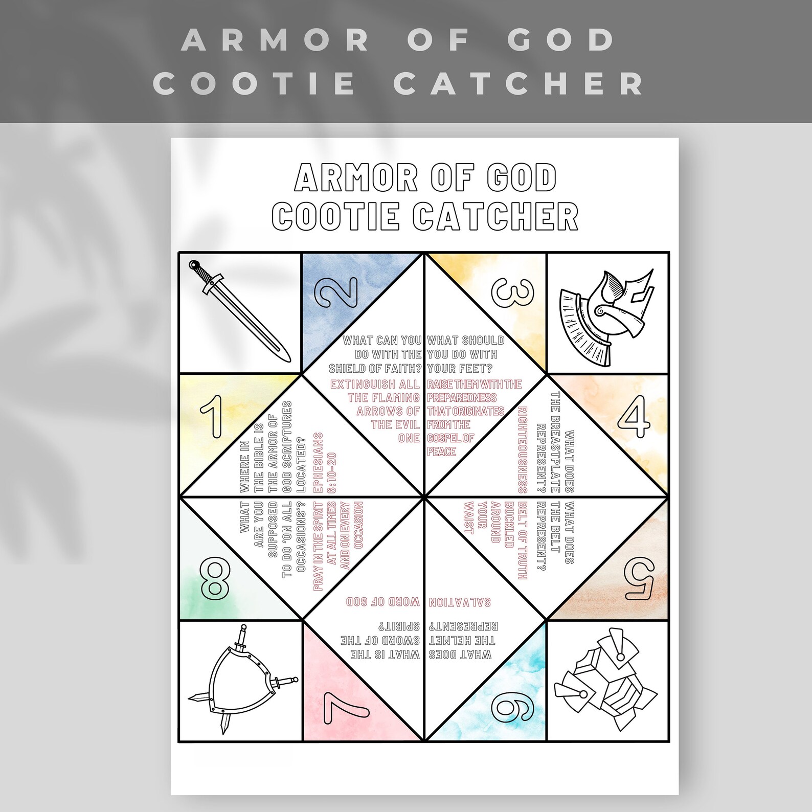 Armor of God Cootie Catcher Sunday School Bible Activity,armor of God ...