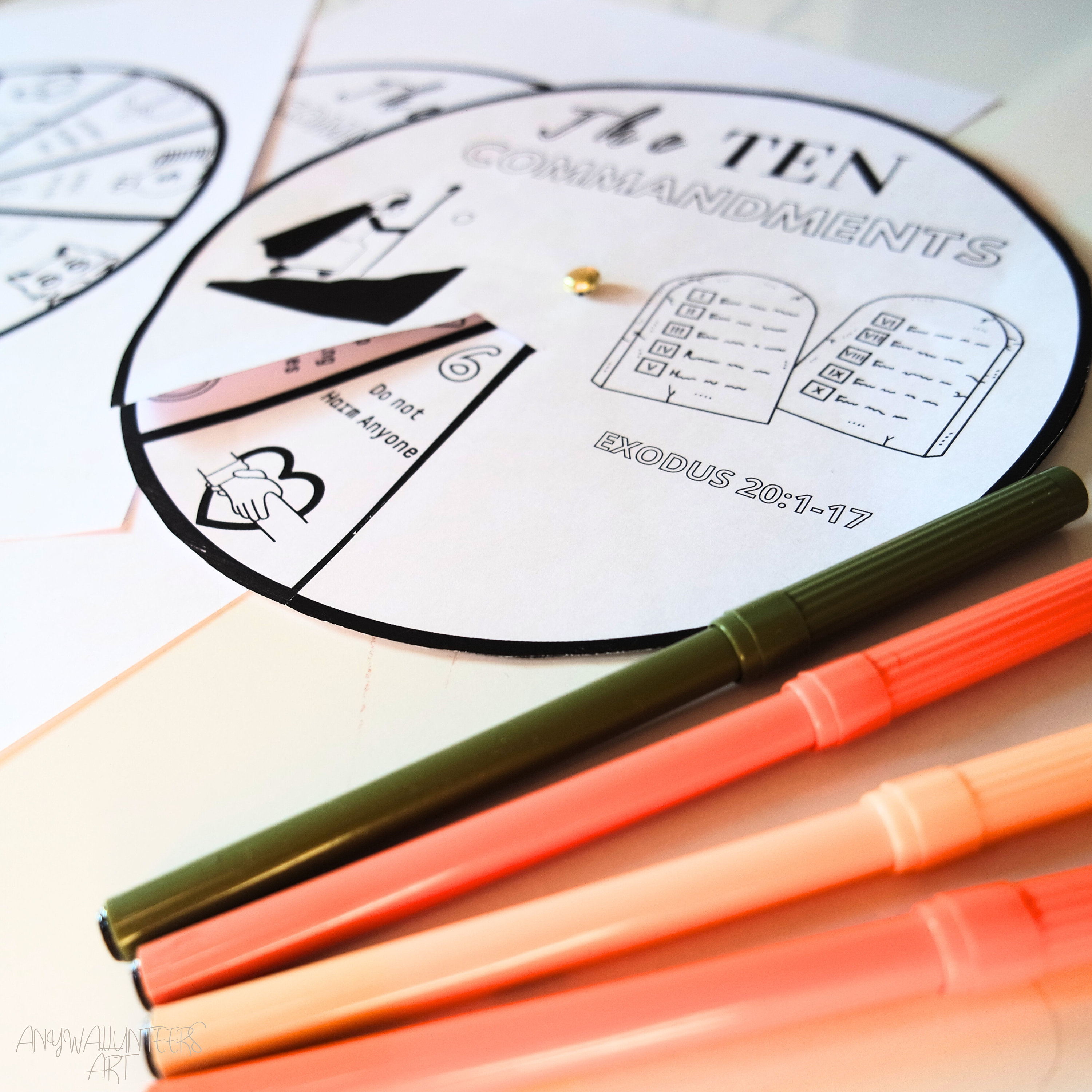 The Ten Commandments Exodus Moses Old Testament Coloring Spinner Wheel ...