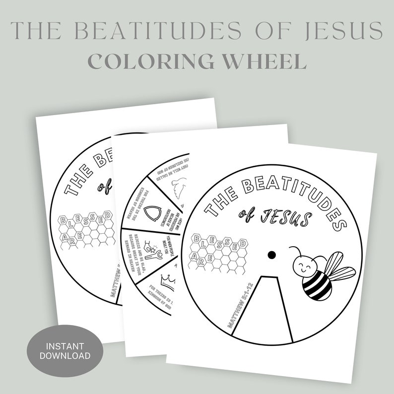 The Beatitudes of Jesus Coloring Wheel, Printable Sunday School Lesson ...