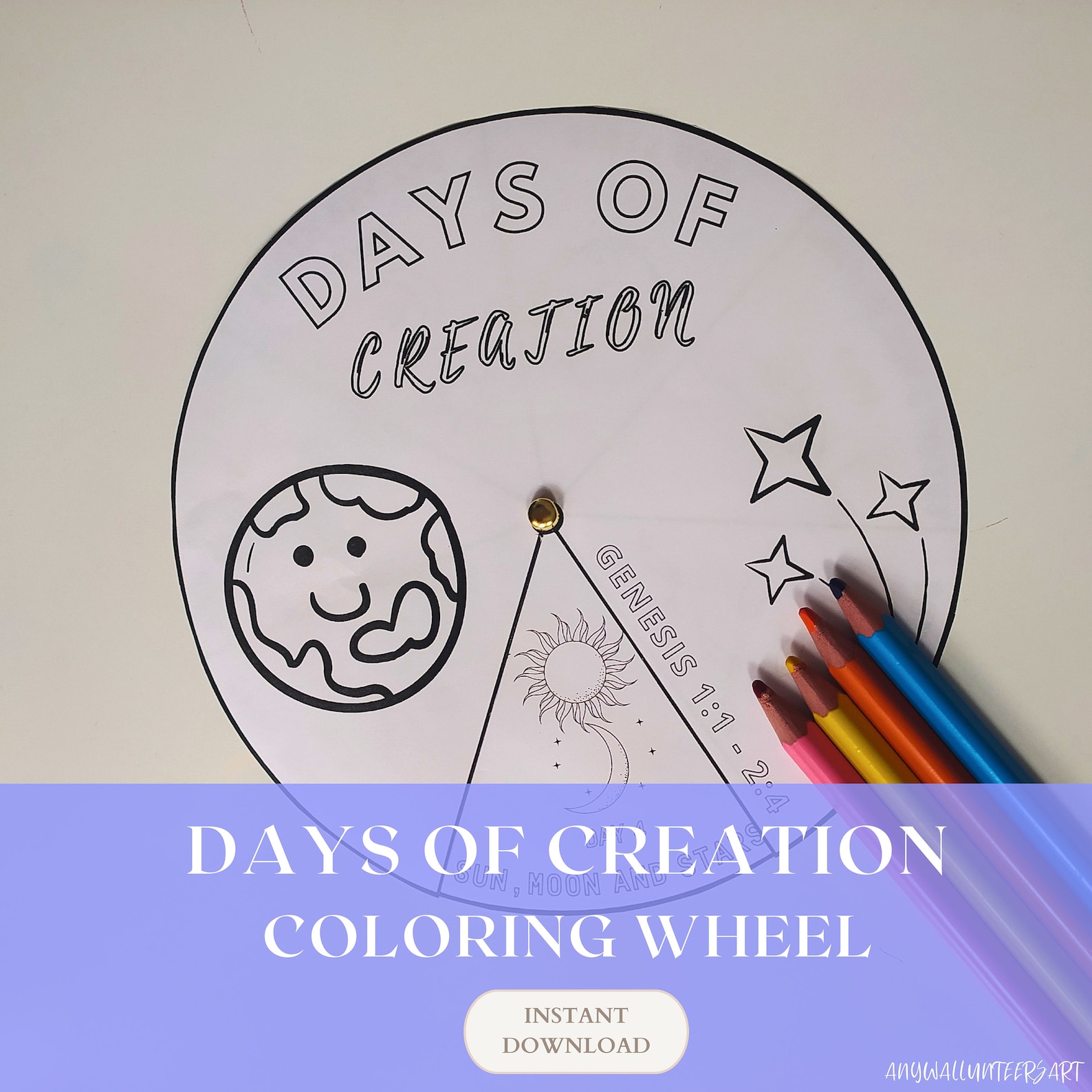 Days of Creation Coloring Wheel, Printable Bible Activity (digital ...