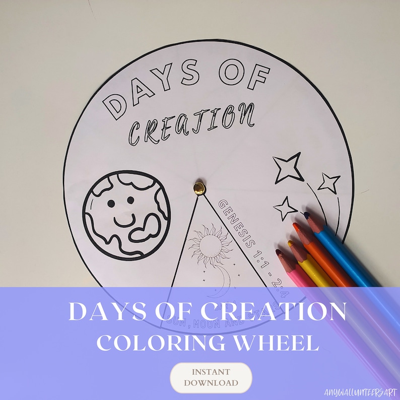 Days of Creation Coloring Wheel, Printable Bible Activity (digital ...