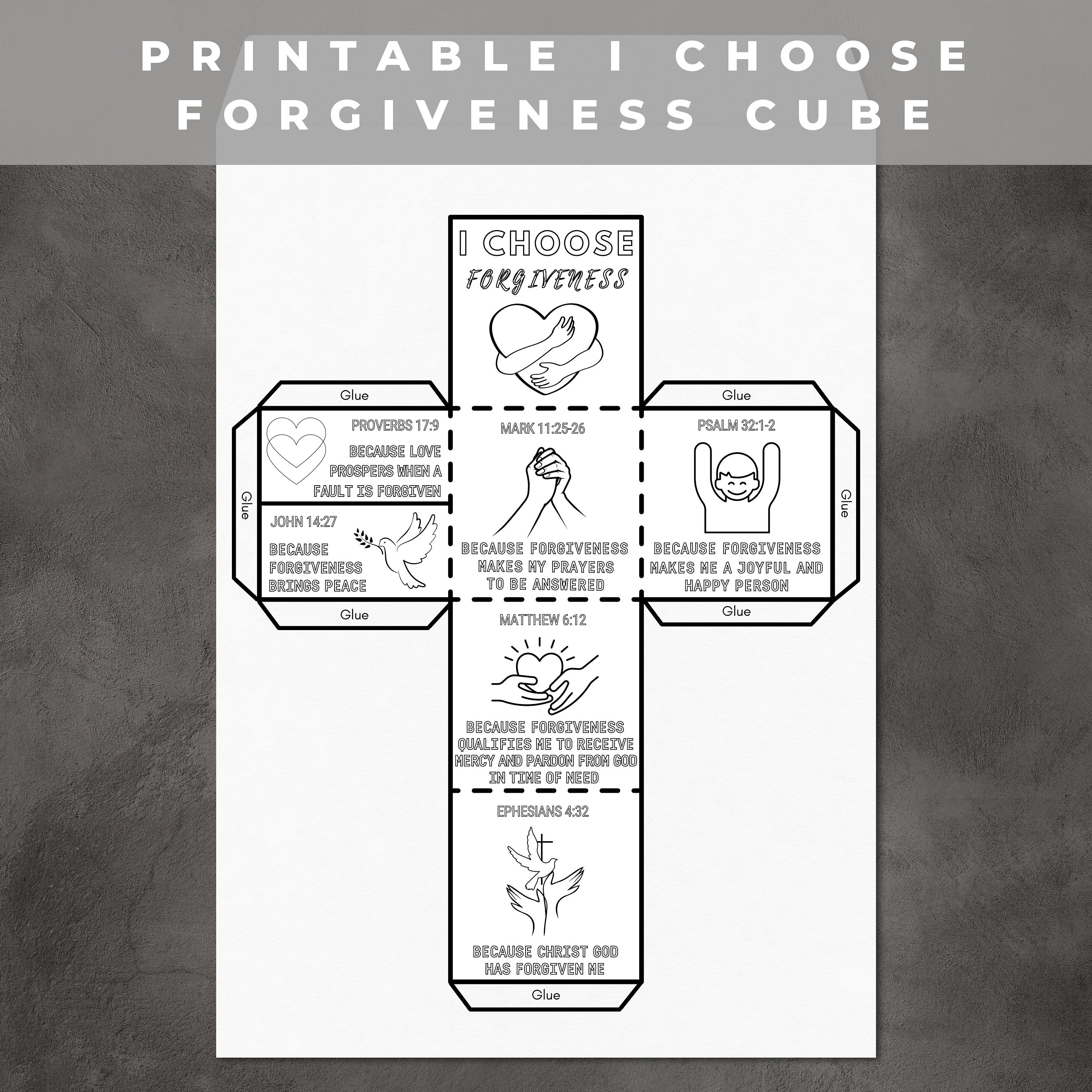 I Choose Forgiveness Coloring Cube, Bible Verse Sunday School Activity ...